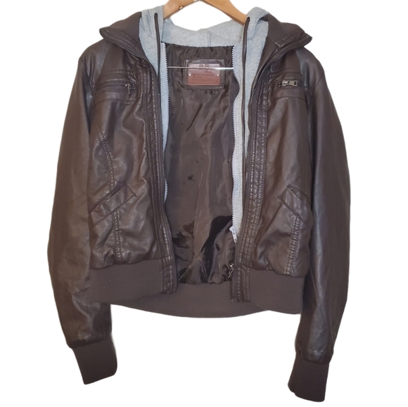 B B Winter | Jackets & Coats | Bb Winter Brown Faux Leather Bomber ...